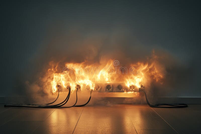Burning Electrical Outlet with Cables and Smoke, Causing a Fire Hazard ...