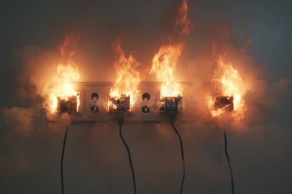 Burning Electrical Outlet Creating a Fire Hazard, Emphasizing ...