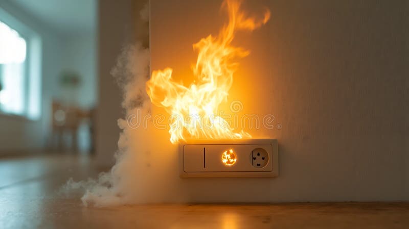 A Burning Electrical Outlet on the Floor in a Room Stock Image - Image ...