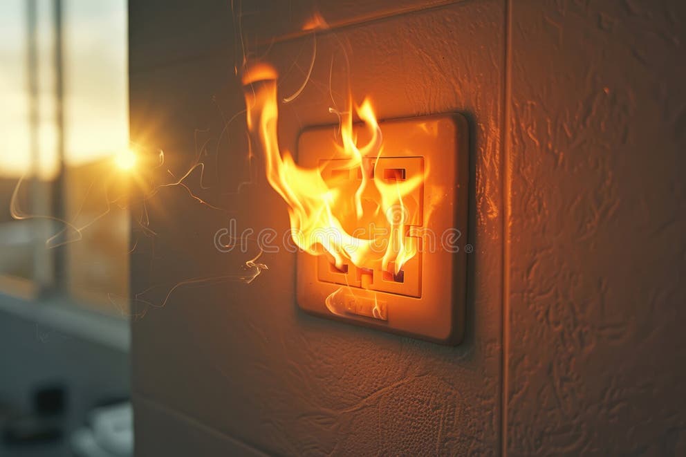 Burning Electrical Socket on the Wall Stock Image - Image of shock ...