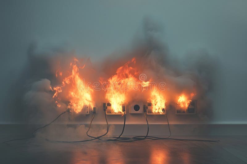 Burning Electrical Sockets Represent a Fire Hazard, Emitting Smoke and ...