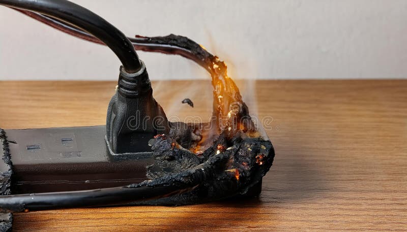 Electrical Surge Protector on Fire with Extension Cord Stock ...