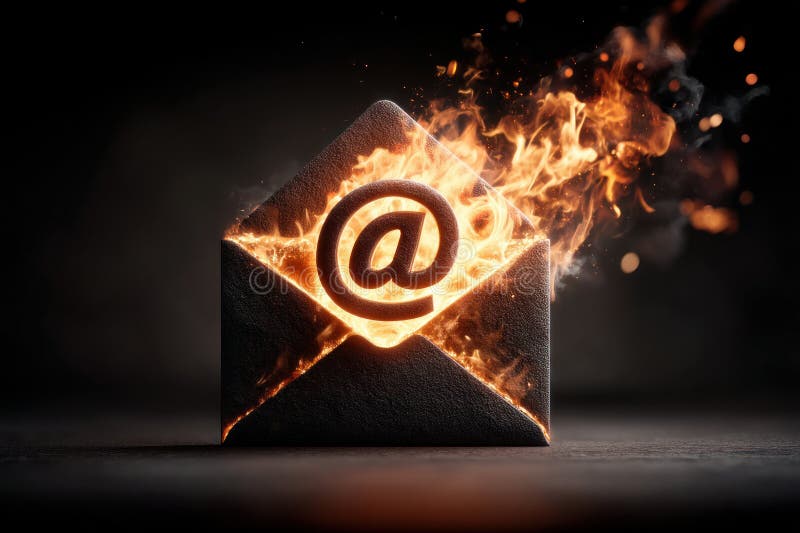 Burning Email Symbol in Dramatic Visual Display Stock Illustration ...