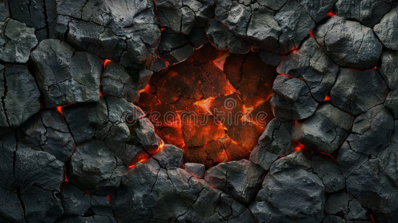 Burning Embers in Cracked Black Rock Stock Image - Image of charcoal ...