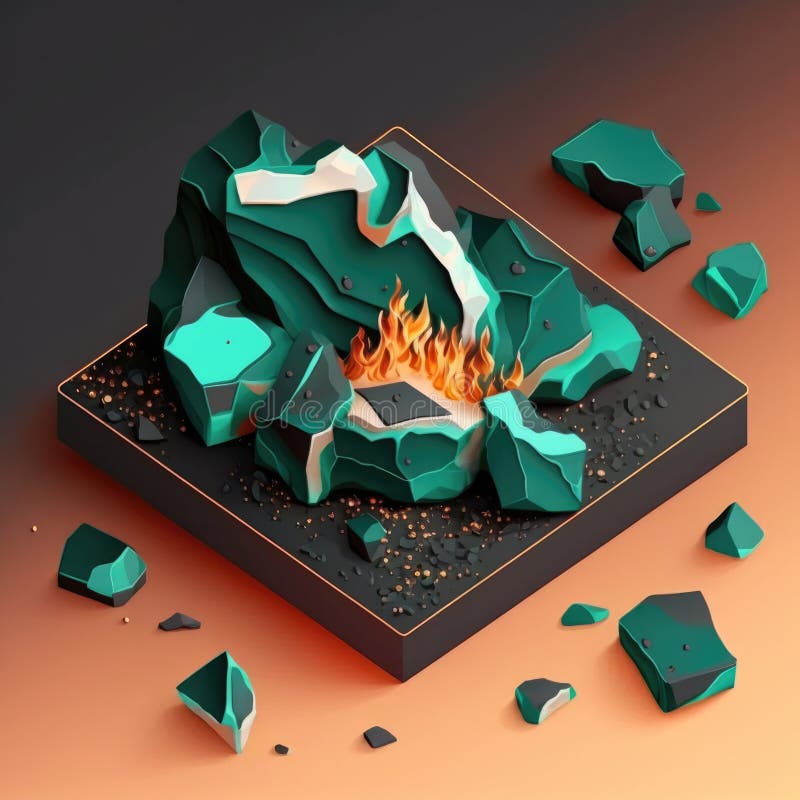 Burning Embers and Jade, Isometric Low Poly View AI Generation Stock ...