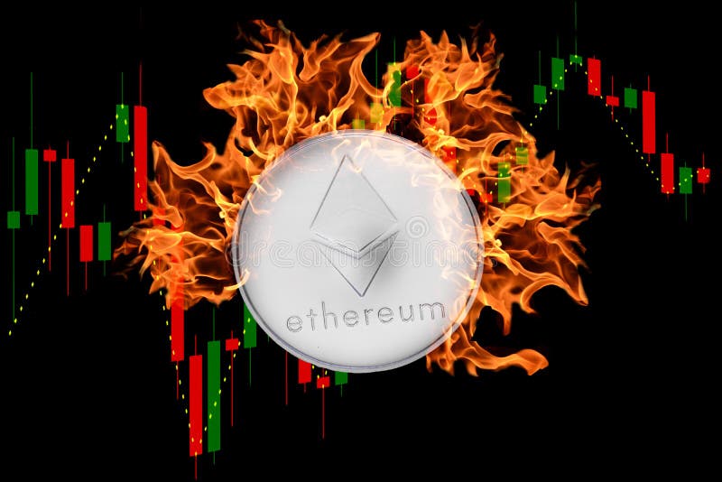 Burning Red Ether with Fire All Around and a Chart Stock Illustration ...