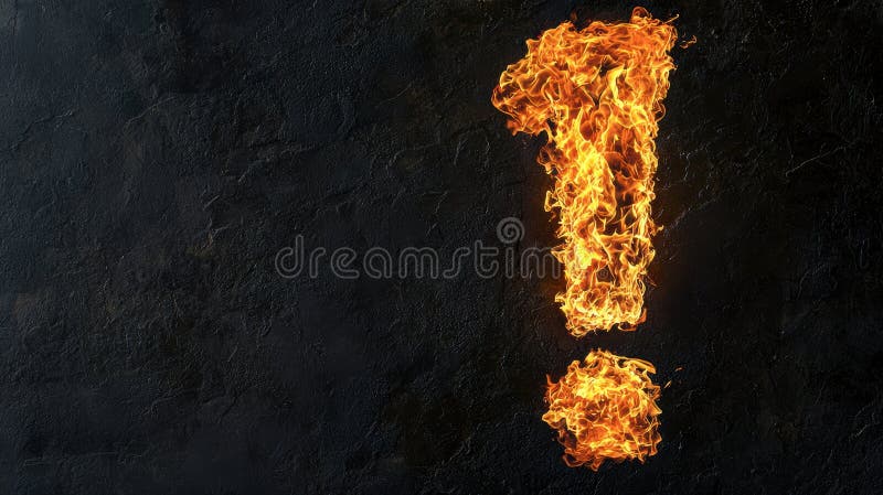 Burning Exclamation Mark on Dark Background Stock Illustration ...