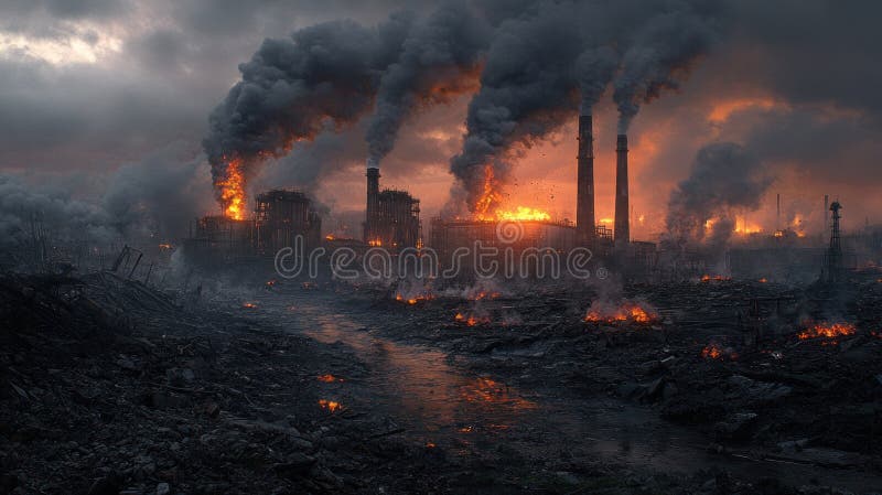 Burning Factory, Pollution, Apocalyptic Landscape, Industrial Disaster ...