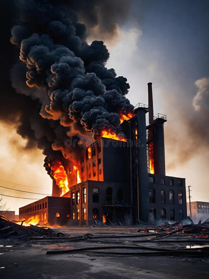 Burning Factory with Smoke and Fire Stock Illustration - Illustration ...