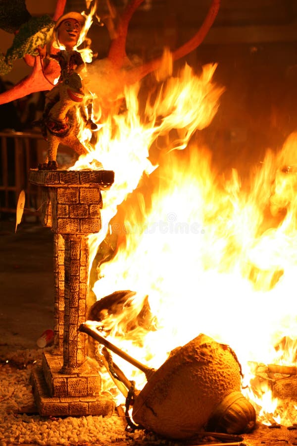 Burning Falla in Valencia. Fire. Stock Image - Image of fire, implosion ...