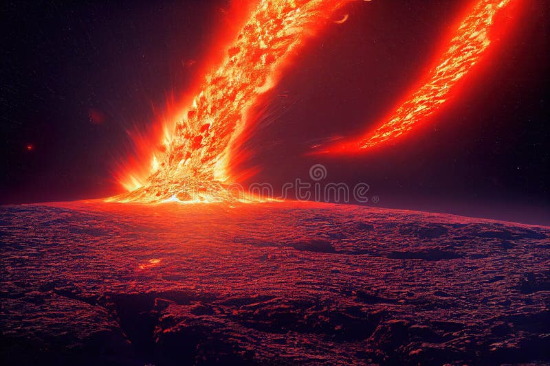 Burning Falling Asteroid and Planet Collision Background Digital ...