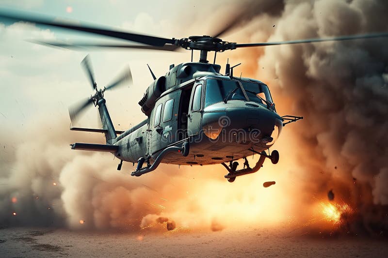 Burning Falling Helicopter. War Concept Created by Generative AI Stock ...