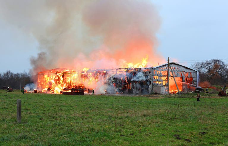 Burning Farm Building with Hay Stock Image - Image of fire, orange ...