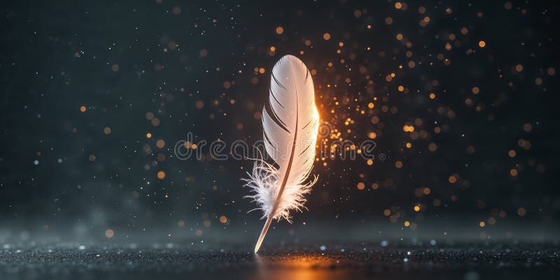 Burning Feather in the Dark with Glowing Particles. Stock Photo - Image ...
