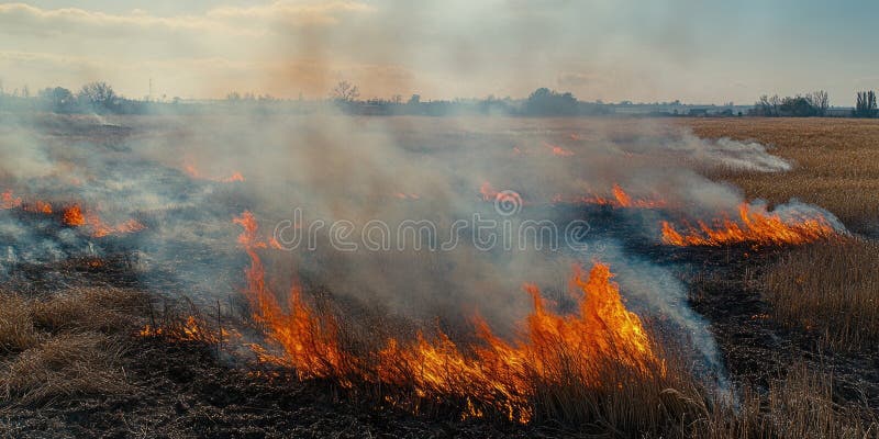Burning Field Fire stock photo. Image of danger, destruction - 367167402