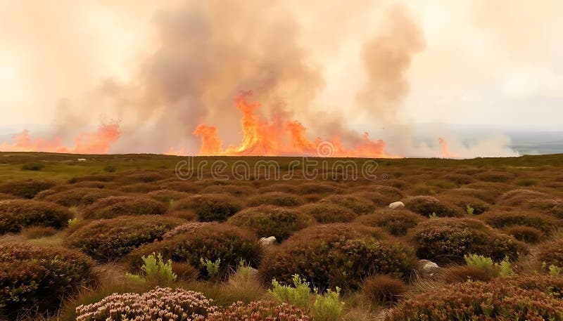 Burning Field Landscape, Representing Wildfire Disaster and ...
