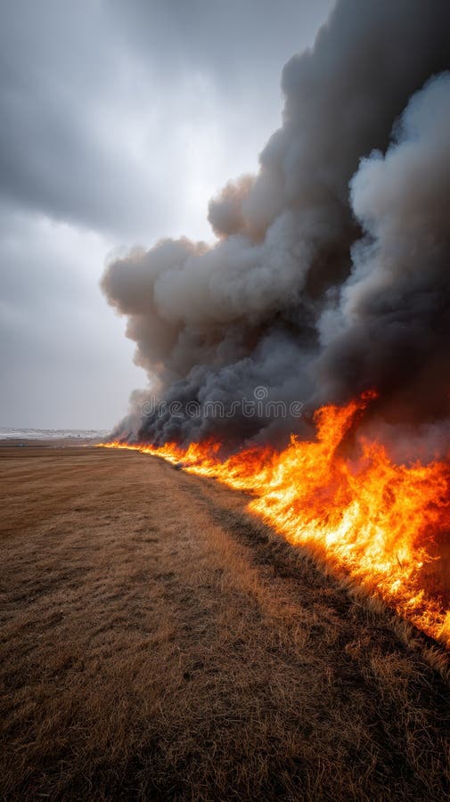 Burning Field with Strong Winds Spreading Fire Stock Illustration ...