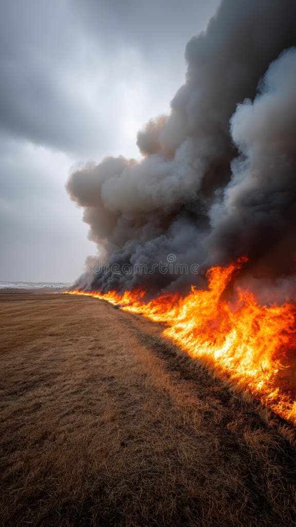 Burning Field with Strong Winds Spreading Fire Stock Illustration - Illustration of hazard ...