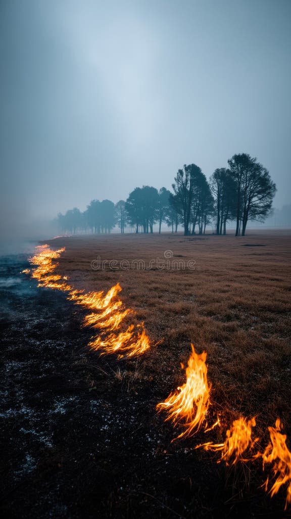 Burning Field with Strong Winds Spreading Fire Stock Illustration - Illustration of wind ...