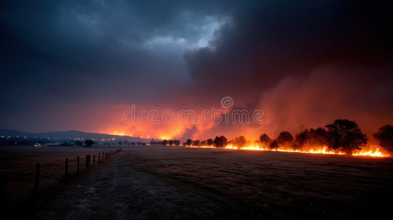 Burning Field with Strong Winds Spreading Fire Stock Illustration ...
