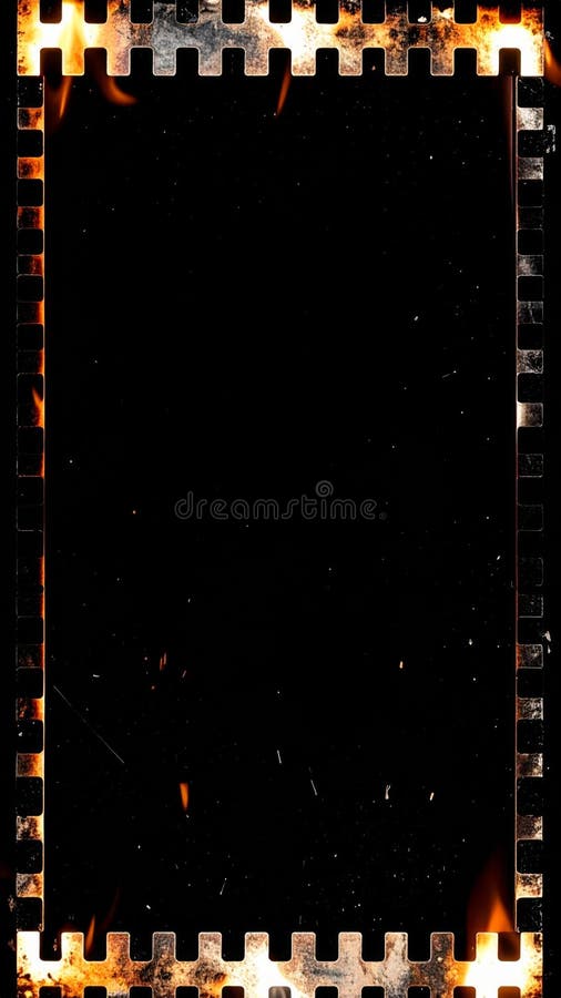 Burning Film Frame Border on Black Background Stock Illustration ...