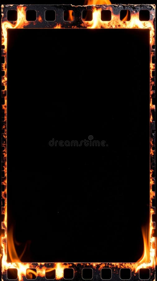 Burning Film Frame Border on Black Background Stock Illustration ...
