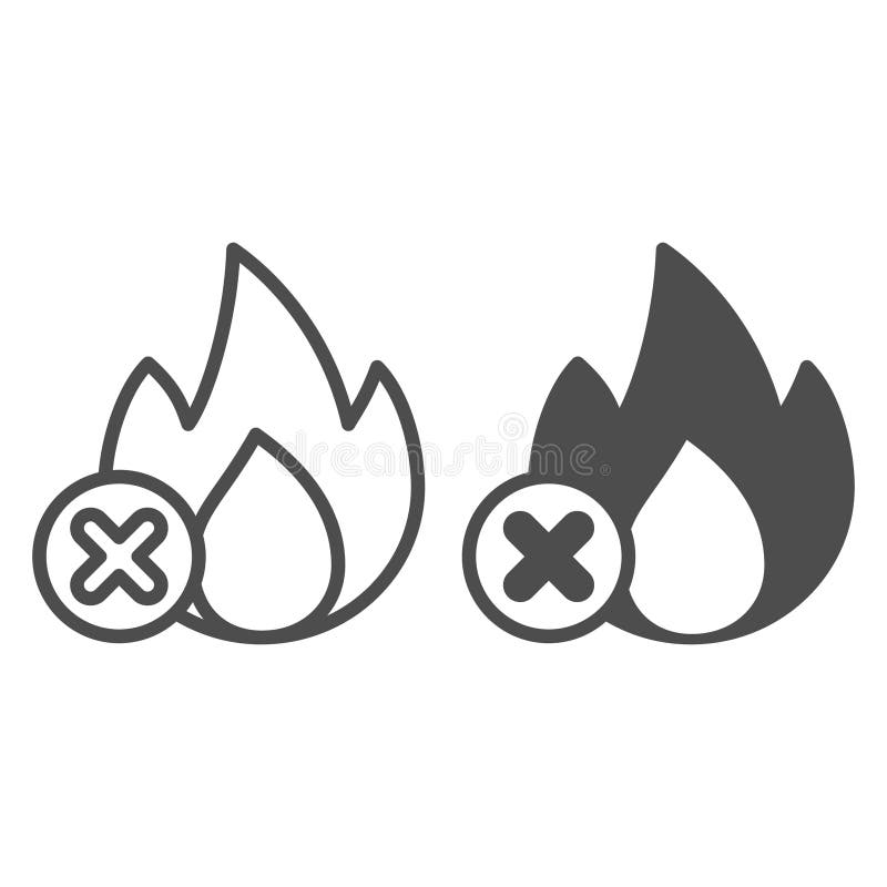 Burning Fire Ban Line and Solid Icon, Prohibited Items Concept. Vector ...