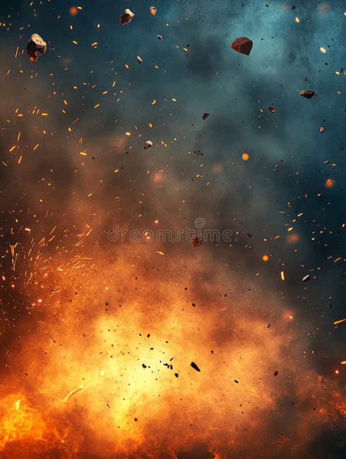 Burning Fire Blasting Exploding Rocks and Smoke in the Air Stock ...