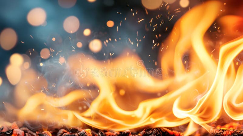 Burning Fire with Bright Orange and Yellow Flames, Glowing Embers ...