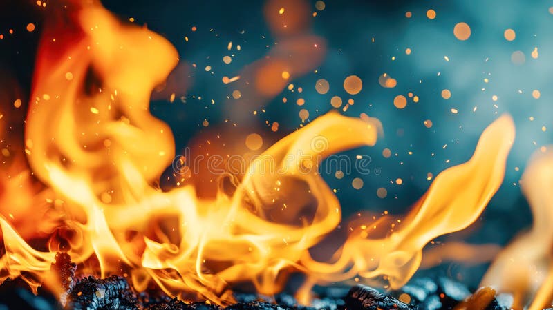 Burning Fire with Bright Orange and Yellow Flames, Glowing Embers ...