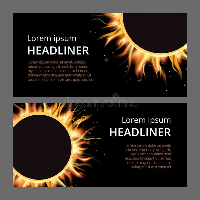 Burning Fire Campfire Hot Flame Strokes Realistic Horizontal Banner Set ...