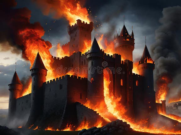 Burning Fire with a Burning Castle. High Quality Illustration Stock ...