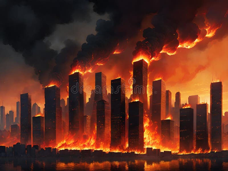 Burning Fire on the City. 3d Illustration Stock Illustration ...