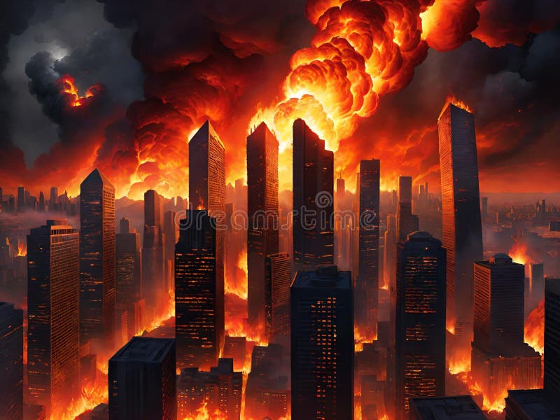 Burning Fire on the City. 3d Illustration Stock Illustration ...