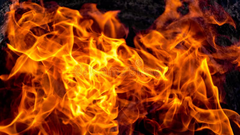 Burning Fire Close Up. Bright Orange and Red Flames on a Dark ...