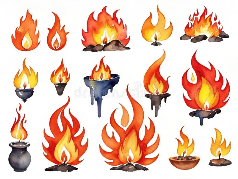 Burning Fire Collection, Cartoon Illustration Stock Illustration ...