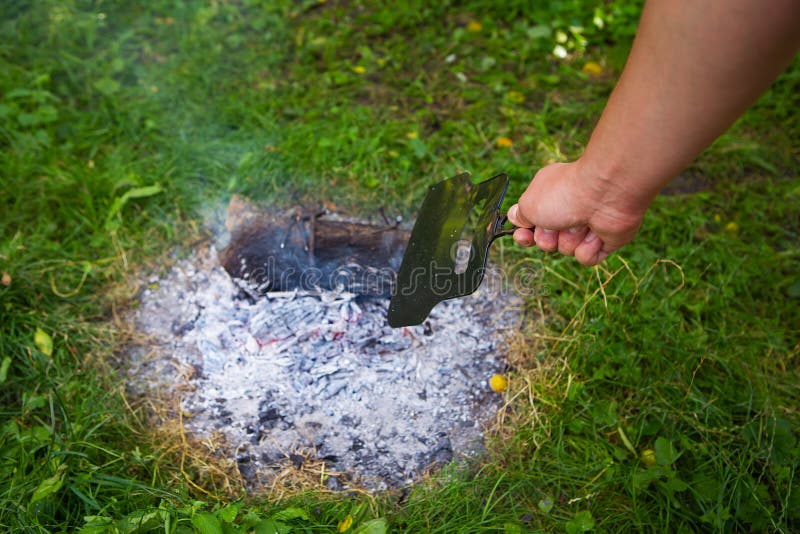 Burning Fire in the Evening, Summer Beautiful Warm Evening. the Process ...