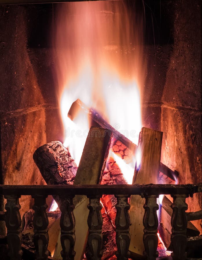 Burning Fire in the Fireplace Stock Photo - Image of fire, bonfire ...