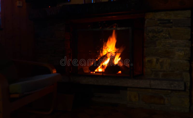 A Burning Fire in the Fireplace at Night. Stock Photo - Image of bright ...