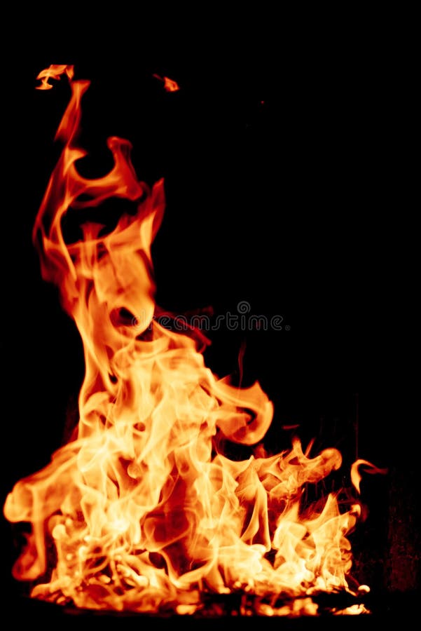 Burning Fire Flame On The Black Background, Logs Burning In A Fireplace ...