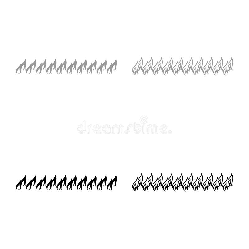 Burning Fire Flame Row Set Icon Grey Black Color Vector Illustration ...