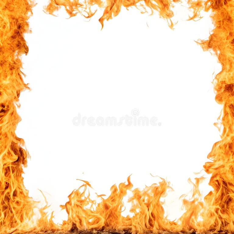 Burning Fire Flames Frame Border Isolated on White Background Stock ...
