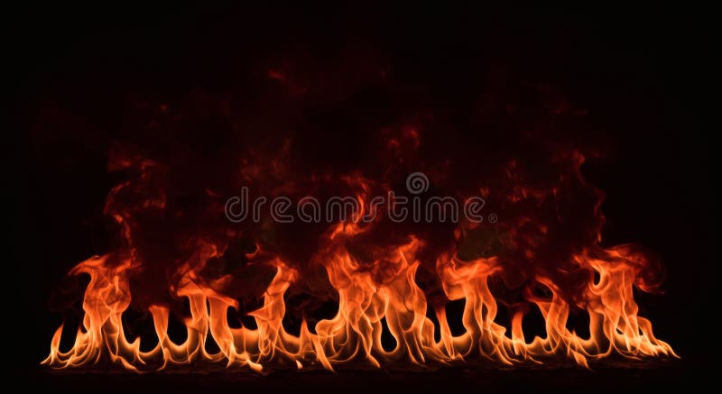 Burning Fire Flames Spreading Upwards on a Dark Black Background Stock ...