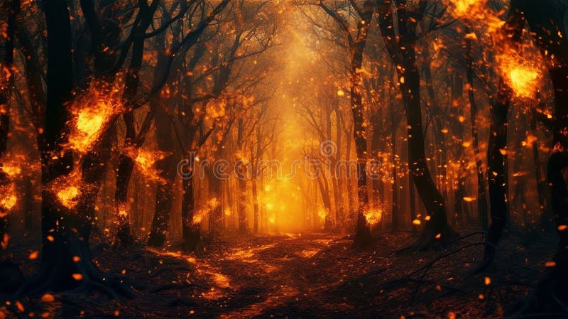 Burning Fire in the Forest. Generative AI Stock Illustration ...