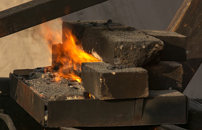 A Burning Fire in a Forge for Forging Iron Products Stock Photo - Image ...