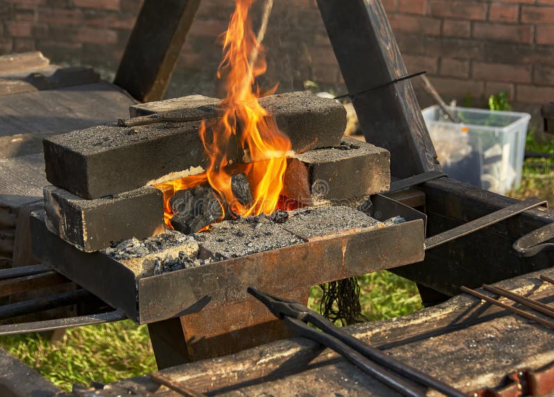 A Burning Fire in a Forge for Forging Iron Products Stock Image - Image ...