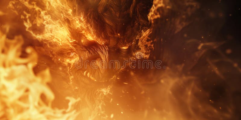 Fiery Head of a Evil Monster in the Fire Stock Illustration ...