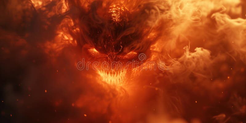 Fiery Head of a Evil Monster in the Fire Stock Illustration ...