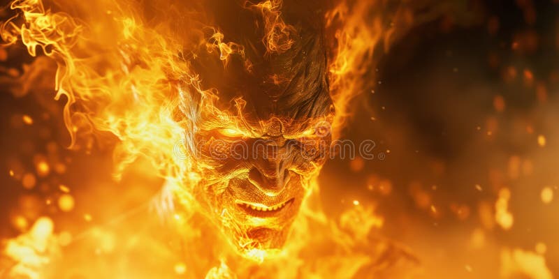 Fiery Head of a Evil Monster in the Fire Stock Illustration ...