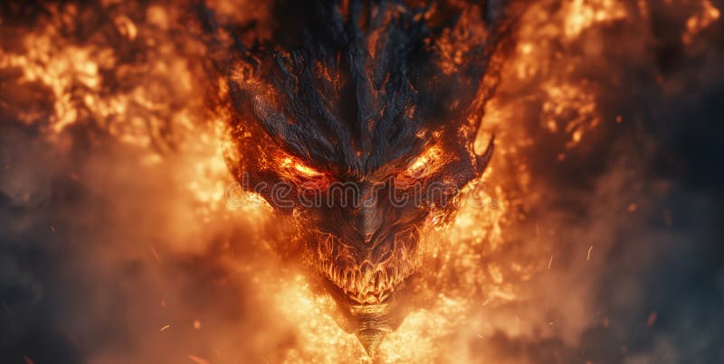 Fiery Head of a Evil Monster in the Fire Stock Illustration ...